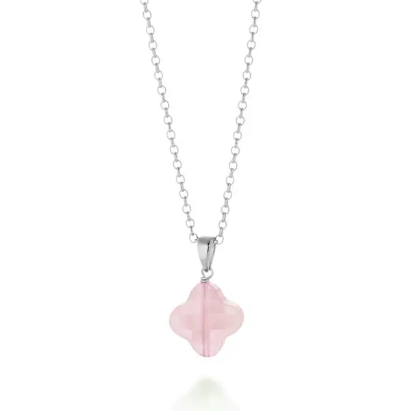 NELLOU JEWELLERY Clover Gemstone Necklace - Silver/pink