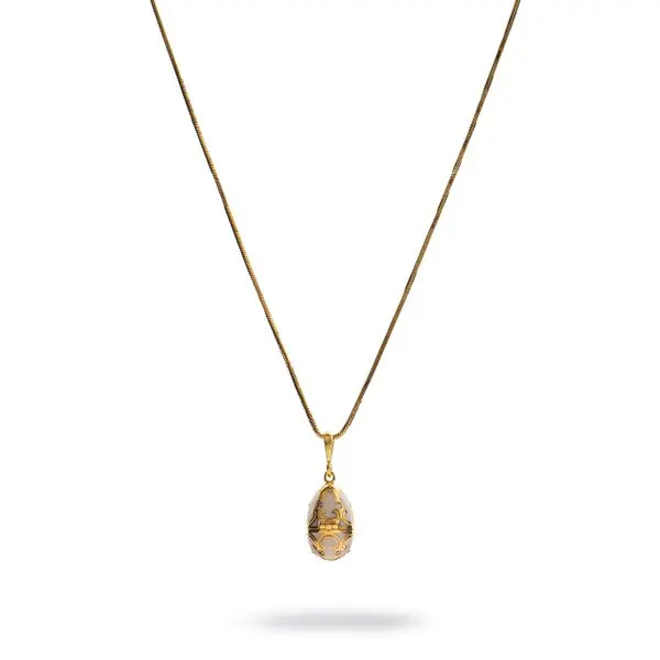 EBRU JEWELRY Lucky Clover White Enamel Egg Pendant Necklace - Gold/white