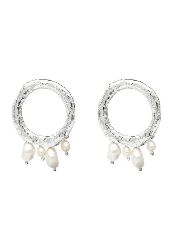 LAVANI JEWELS Adara Silver Pearl Hoop Earrings - White/silver