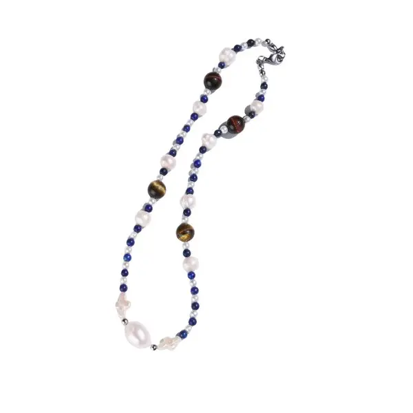 URBANE JEWELRY STUDIO Lapis Lazuli & Tiger's Eye Necklace - Blue/brown/white