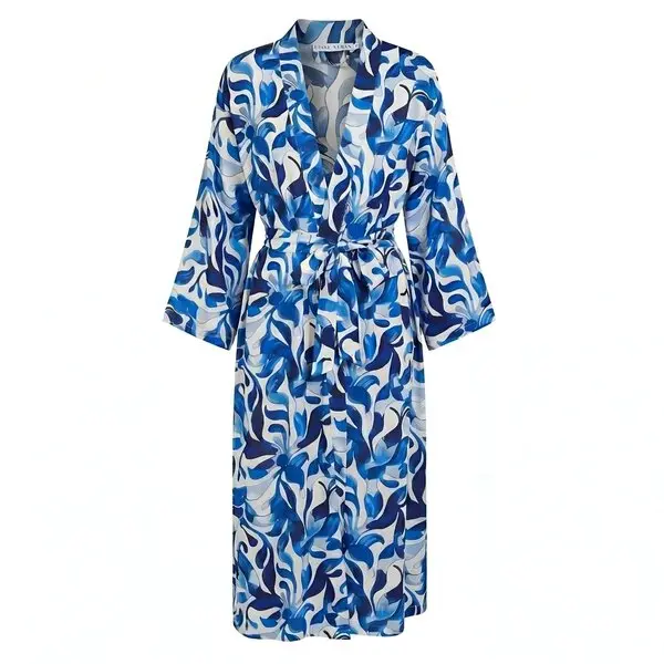 ELISE SEREN Silk Crepe De Chine Midi Kimono - Blue