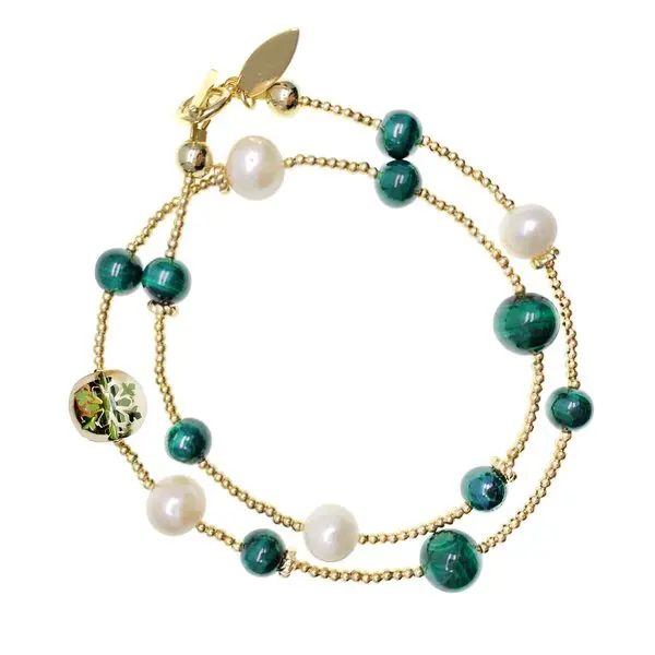 FARRA Malachite And Pearl Double Wrap Bracelet - Green/white