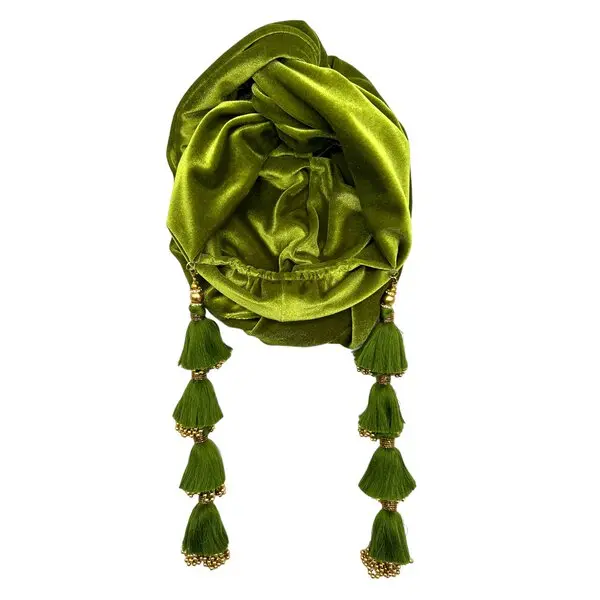 JULIA CLANCEY Velour Turban With Removable Earrings - Green