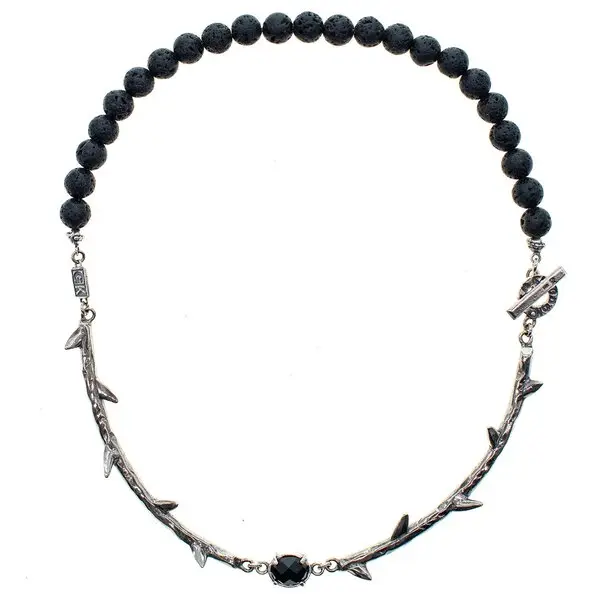 GEM KINGDOM Rebel Rebel Sterling Silver Necklace - Black/silver