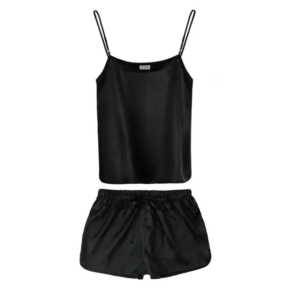 SILK WORKS Mulberry Silk Cami & Shorts Pyjama Set - Black