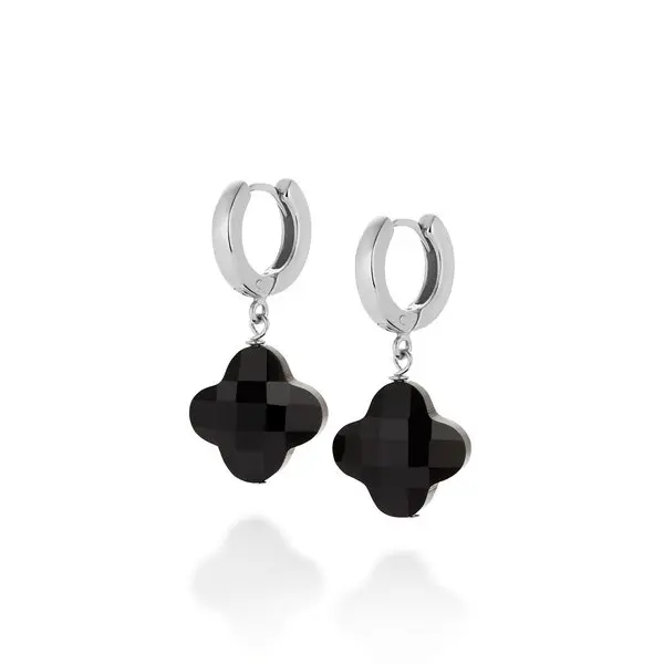 NELLOU JEWELLERY Clover Gem Hoop Earrings - Black