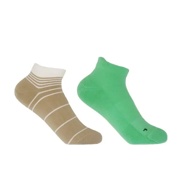PEPER HAROW - MADE IN ENGLAND Retro Stripe And Organic Sport Trainer Socks Bundle - Beige/green