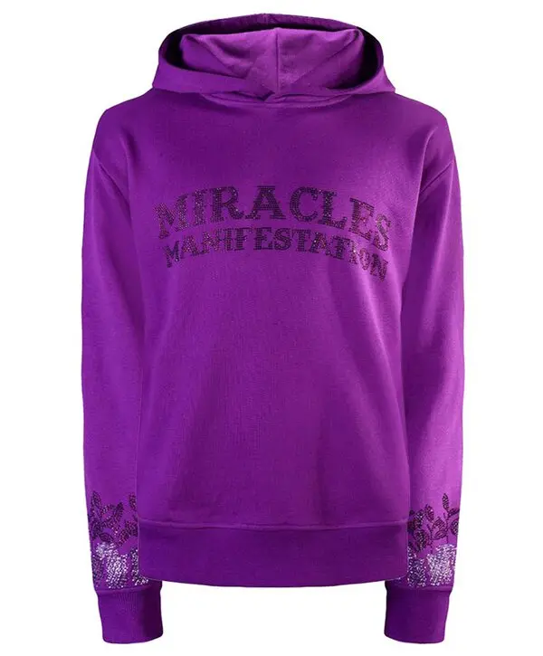 MIRACLES MANIFESTER Rhinestone Embellished Hoodie - Purple