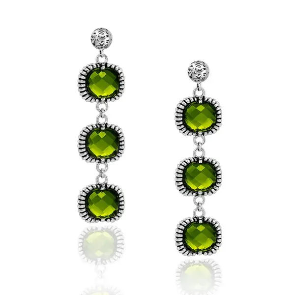 UNALOE Sterling Silver Dangle Earrings With Crystal - Green
