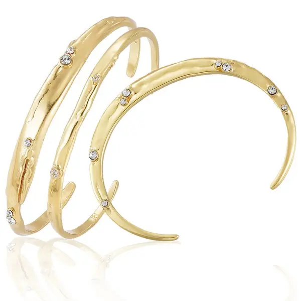 RARE MATTERS JEWELRY Organic Stacked Bangle Cuff Bracelet Set - Gold