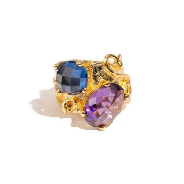 EBRU JEWELRY Mystic Duo Amethyst & Sapphire Statement Ring In 18k Gold-plated Bronze - Blue/purple/gold