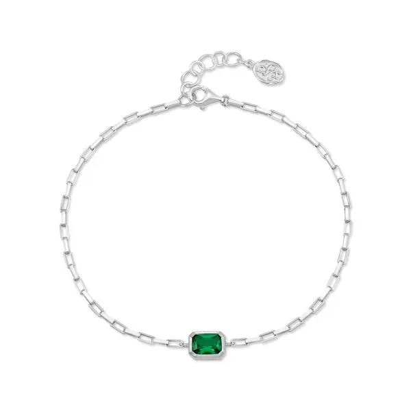 DOWER & HALL Green Garnet Octagon Humbug Paperclip Bracelet - Silver