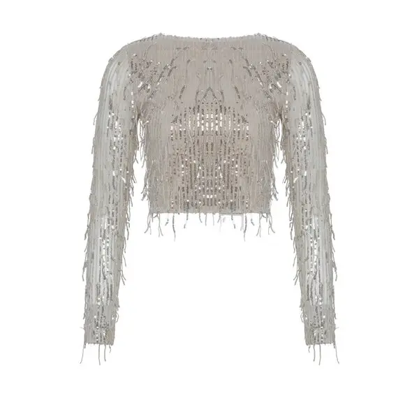 THISISU COLLECTION Sequin Fringe Crop Top