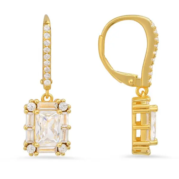 KYLIE HARPER Emerald Cut Cz Halo Dangle Earrings - Gold