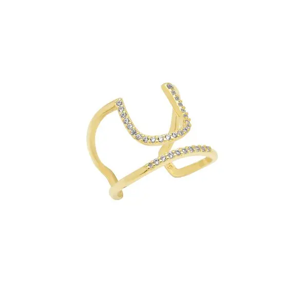 SPERO LONDON Sterling Silver Open Cuff Pave Ring - Gold
