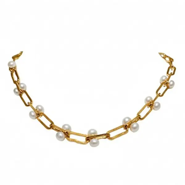 EYECONIC BY SAMAR AJRAM Link Chain Pearl Necklace - Gold