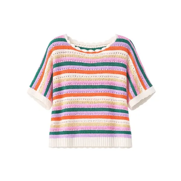 YUMI Multicolour Batwing Crochet Top - Green/orange/pink/purple/white/yellow