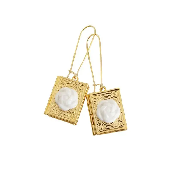 POPORCELAIN Camellia Book Locket Earrings - White/gold
