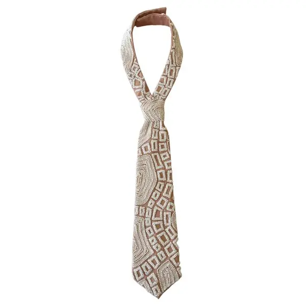 NANDANIE Embroidered Art Deco Petite Necktie - White