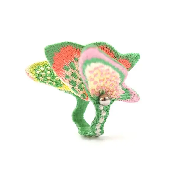 NANA WATANABE Land Butterfly Sculptural Embroidered Ring - Green