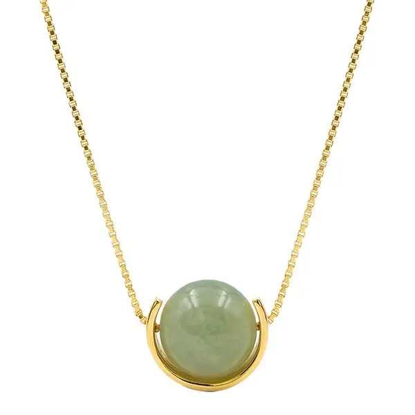 SEREE Nephrite Bead Pendant Necklace - Gold/green