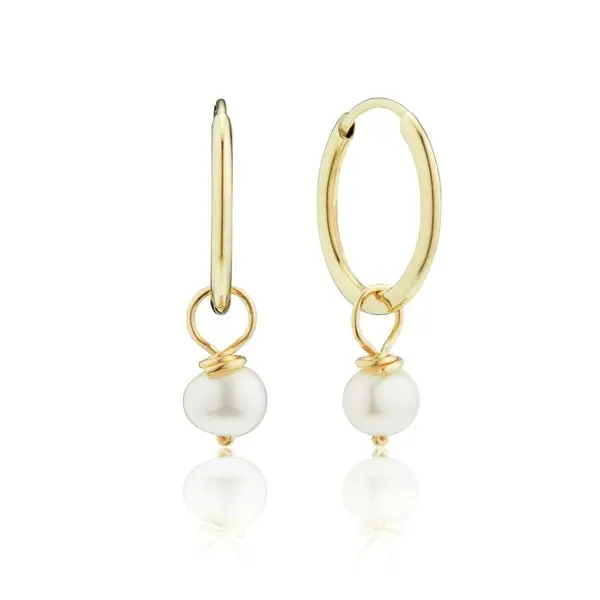 LILY & ROO Small Pearl Drop Hoop Earrings - Gold