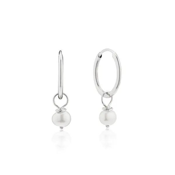 LILY & ROO Small Pearl Drop Hoop Earrings - Silver