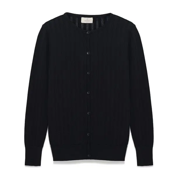 PERALUNA Celine Openwork Knit Cardigan - Black