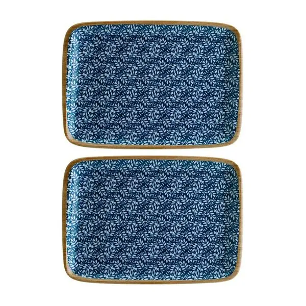 Turgla Home Blue / White Calif Rectangular Decorated Porcelain Plate Set Of Two - Blue/white