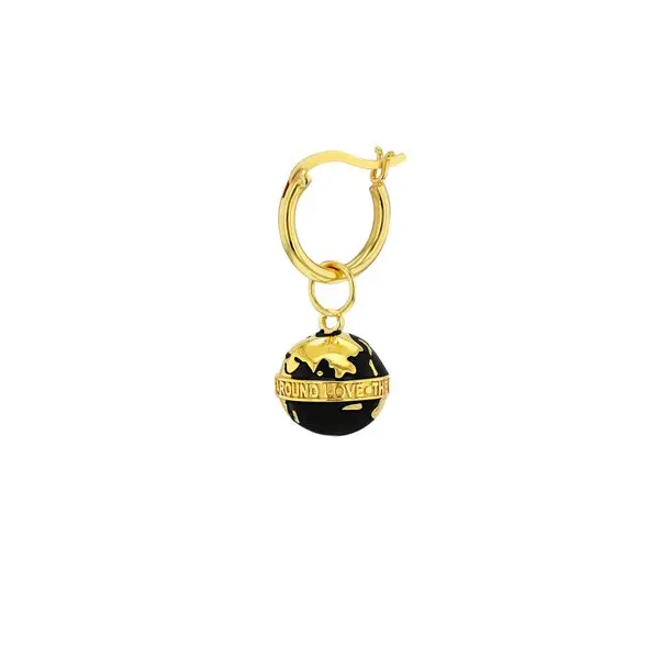 TRUE ROCKS Mini Globe Charm Hoop Earring - Gold/black