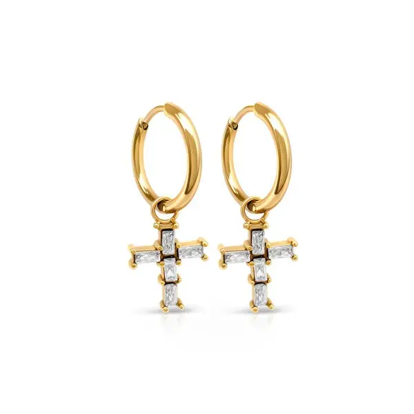 EVER JEWELLERY Cross Over Huggie Hoop Earrings - Gold