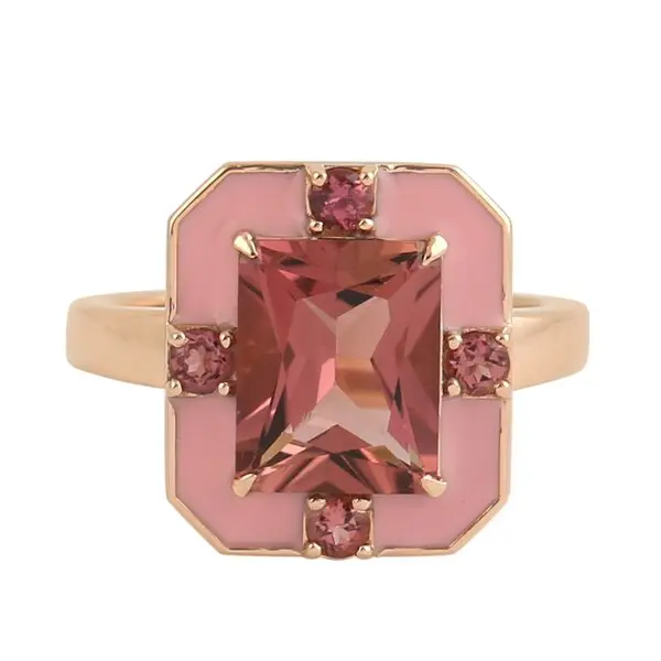 ARTISAN Tourmaline & Enamel Ring In 18k Rose Gold - Pink