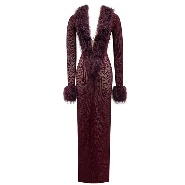 MISS CIRCLE NEW YORK Luana Velvet Maxi Dress With Fur Trim