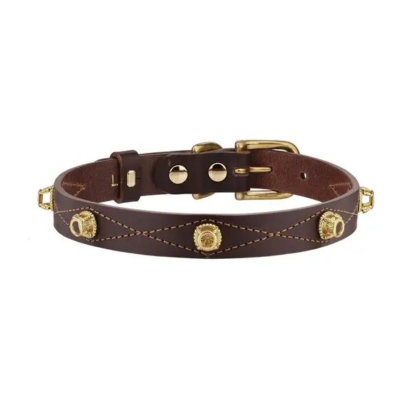 UNLEASH CPH Leather Dog Collar With Brass Hardware - Brown