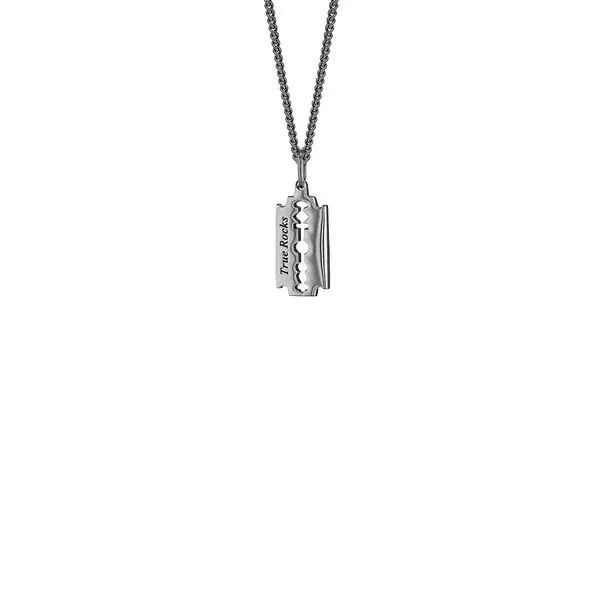TRUE ROCKS Gun Metal Sterling Silver Mini Razor Blade Pendant - Grey