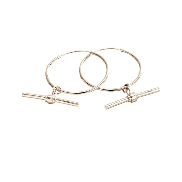 POSH TOTTY DESIGNS Sterling T Bar Charm Hoop Earrings - Silver