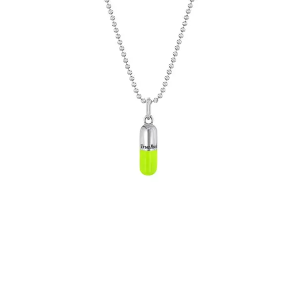 TRUE ROCKS Small Pill Pendant Necklace - Green/silver
