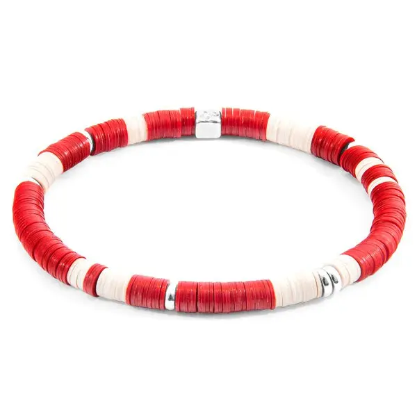 ANCHOR & CREW Red Malawi Silver And Vinyl Disc Bracelet - Silver/red/white