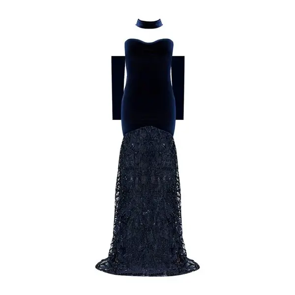 NUR KARAATA Strapless Velvet And Sequin Gown - Blue