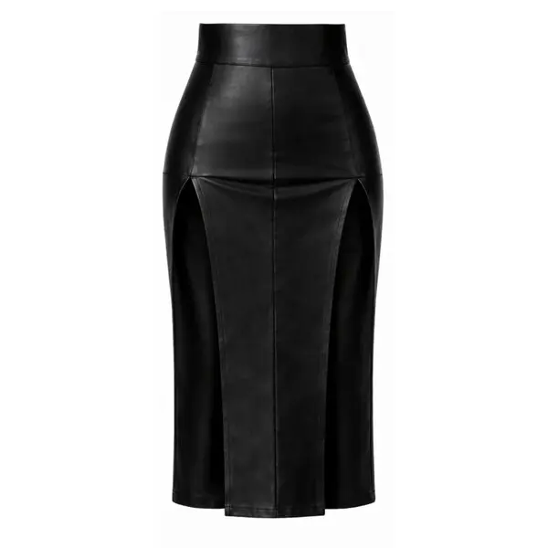 HEIRA LEATHERWEAR Stretch Lambskin Leather Double Slit Skirt - Black