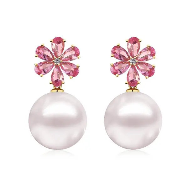 KAI FINE JEWELRY Convertible Drop Earrings With Pink Tourmaline, Diamond, And Pearl - Gold/pink/white