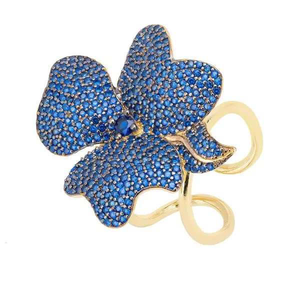 LATELITA Flower Cocktail Ring - Gold/blue
