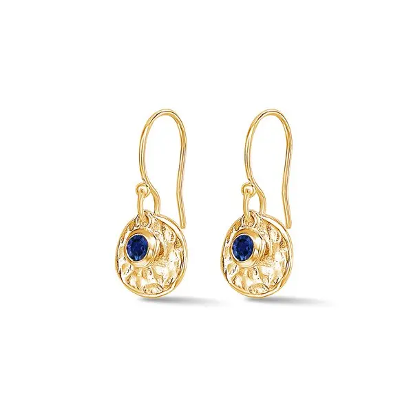 DOWER & HALL Hammered Disc Drop Earrings In Gold Vermeil With Sapphire - Gold/blue