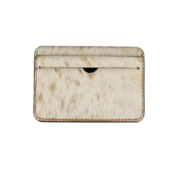 GODI. Hair-on Hide Leather Cardholder – Slim Cowhide Wallet Natural - White
