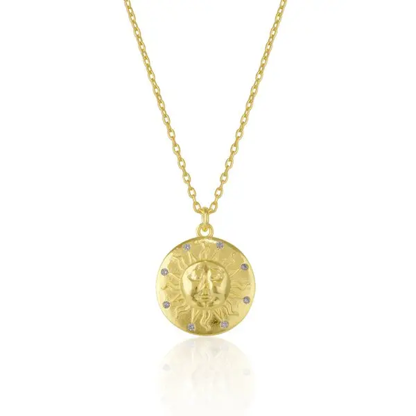 SPERO LONDON Sun Embossed Silhouette Medal Necklace - Gold