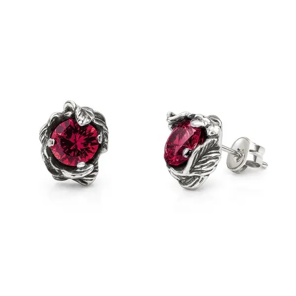 UNALOE Sterling Silver Stud Earrings With Zirconia - Silver/red