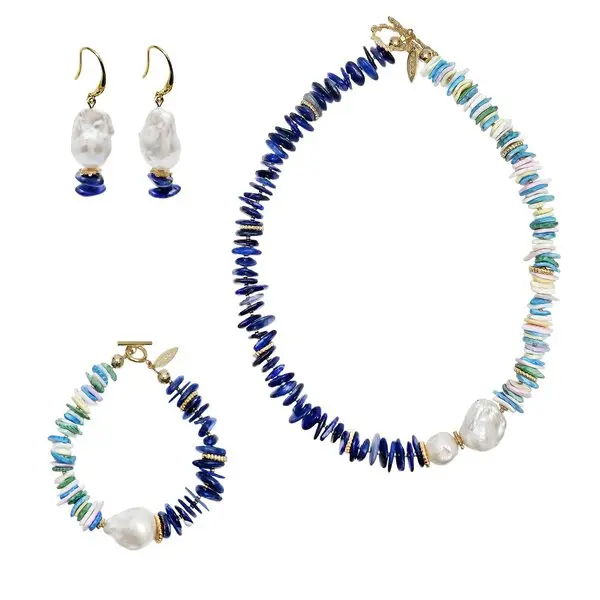 FARRA Kyanite, Shell, And Baroque Pearl Jewelry Set - Blue