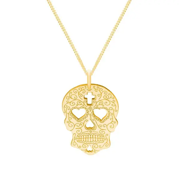 CARTERGORE Medium Sugar Skull Heart Eyes Pendant Necklace - Gold