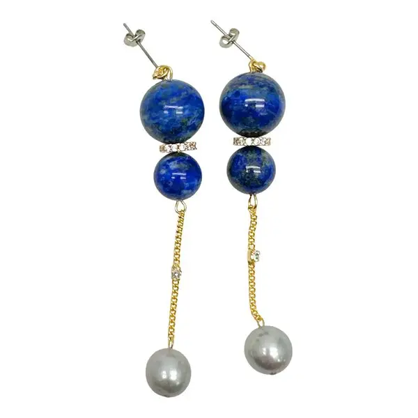 FARRA Lapis Lazuli And Freshwater Pearl Dangle Earrings - Blue