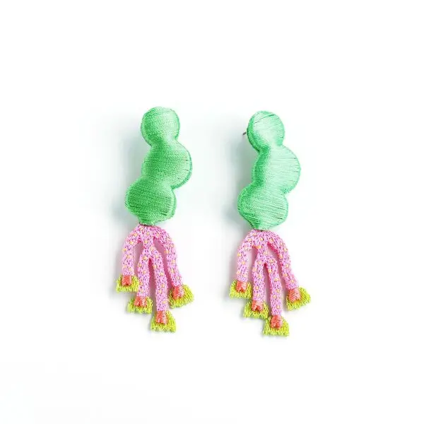 NANA WATANABE Noi Soft Cushioned Embroidered Earrings - Green